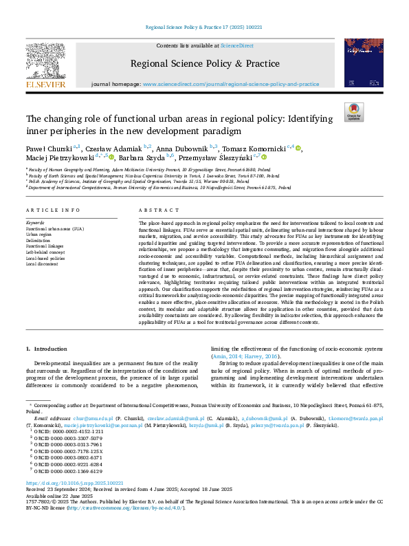 (PDF) The changing role of functional urban areas in regional policy: Identifying inner ...