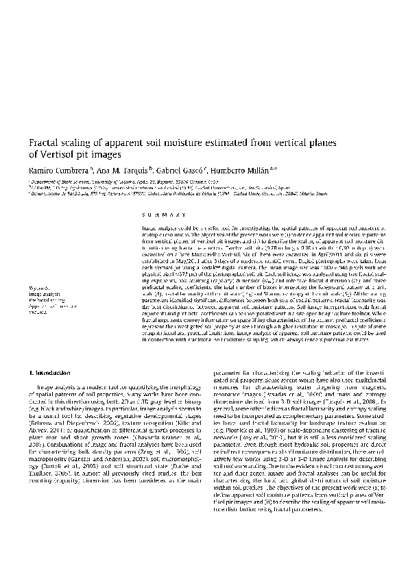 (PDF) Fractal scaling of apparent soil moisture estimated from vertical planes of Vertisol pit ...