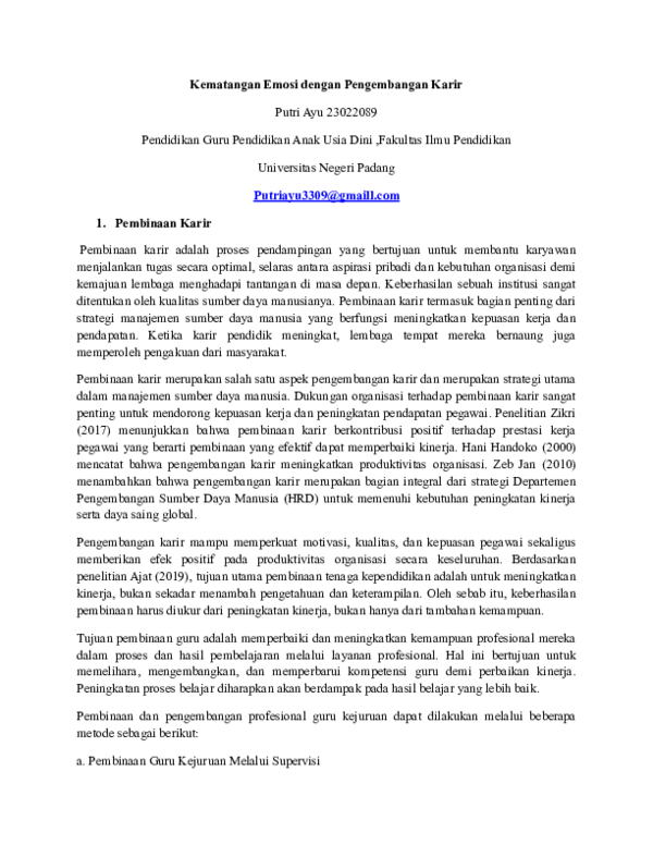 (PDF) Kematangan Emosi dengan Pengembangan Karir