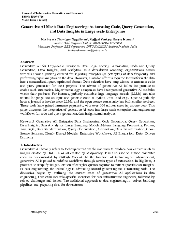 (PDF) Generative AI Meets Data Engineering: Automating Code, Query Generation, and Data Insights ...