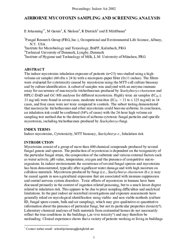 (PDF) Airborne Mycotoxin Sampling and Screening Analysis
