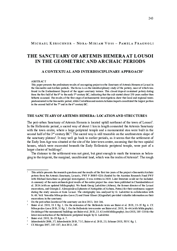 (PDF) The sanctuary of Artemis Hemera at Lousoi in the Geometric and ...