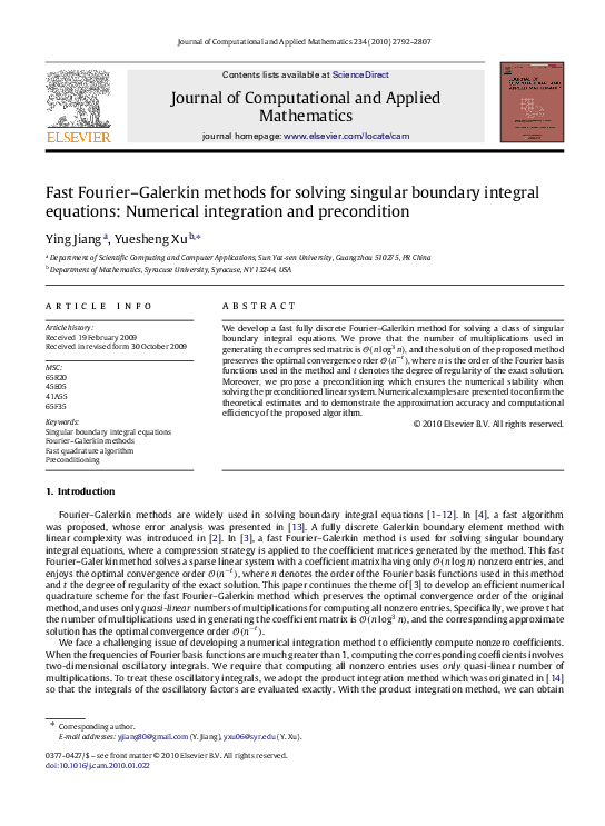 (PDF) Fast Fourier–Galerkin methods for solving singular boundary integral equations: Numerical ...