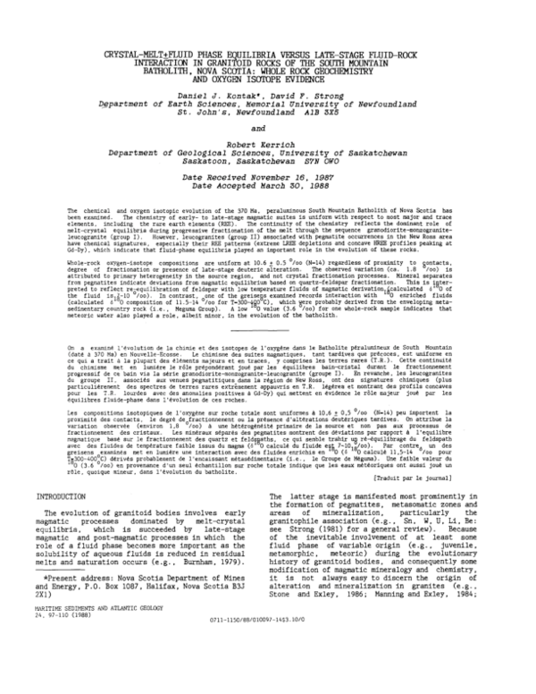 (PDF) Crystal-melt ± fluid equilibria versus late-stage fluid - rock ...