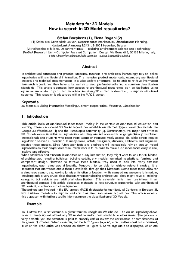 (PDF) Metadata for 3D Models. How to search in 3D Model repositories?