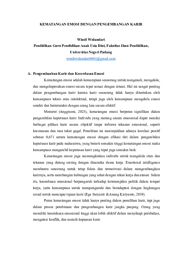 (PDF) KEMATANGAN EMOSI DENGAN PENGEMBANGAN KARIR