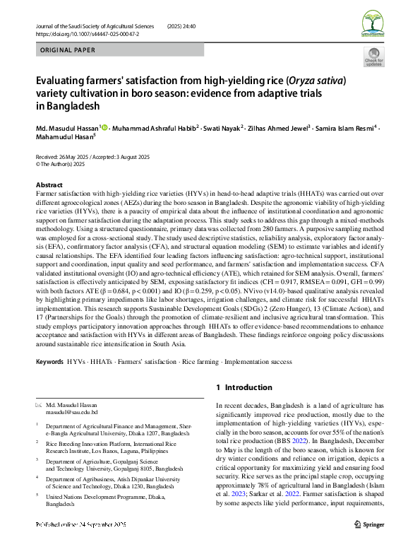 (PDF) Evaluating farmers' satisfaction from high-yielding rice (Oryza ...