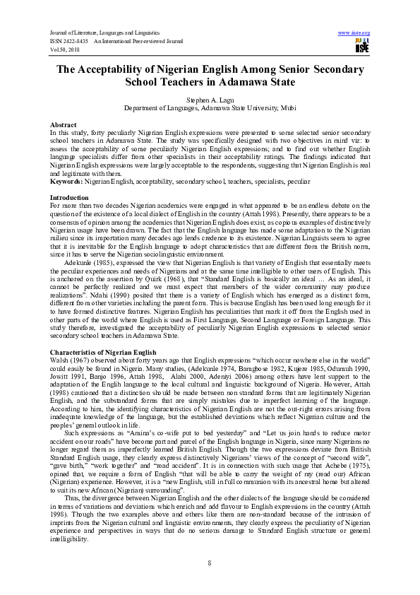 (PDF) The Acceptability of Nigerian English Among Senior Secondary ...