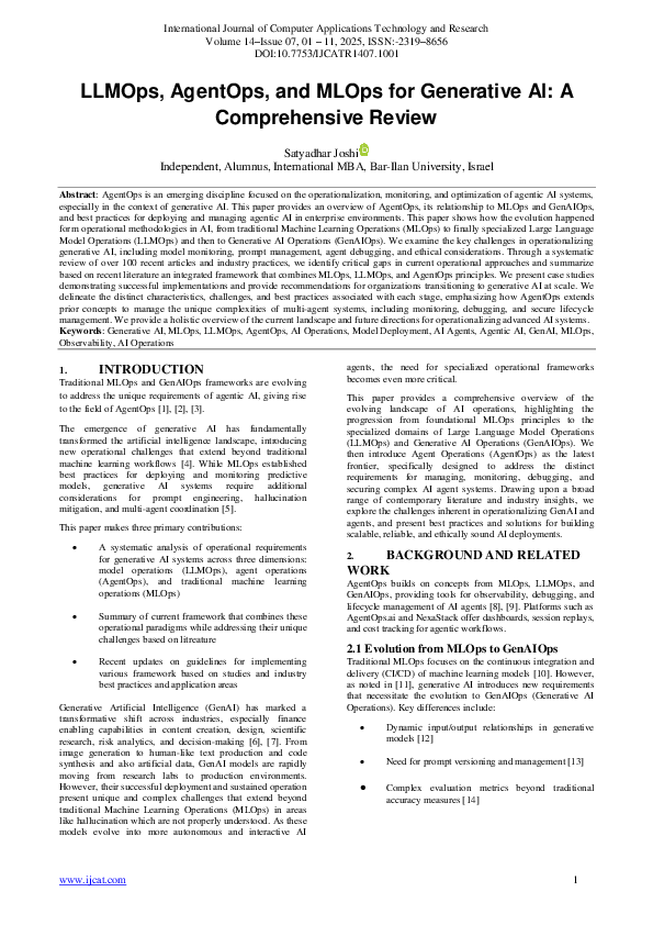 (PDF) LLMOps, AgentOps, and MLOps for Generative AI: A Comprehensive Review