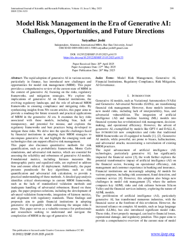 (PDF) Model Risk Management in the Era of Generative AI: Challenges, Opportunities, and Future ...
