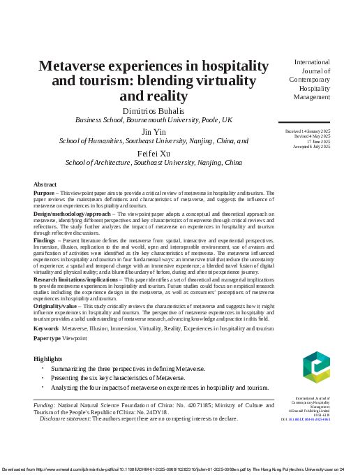 (PDF) Buhalis, D., Yin, A., Xu, F. 2025, Metaverse experiences in ...