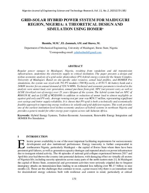 (PDF) GRID-SOLAR HYBRID POWER SYSTEM FOR MAIDUGURI REGION, NIGERIA: A ...