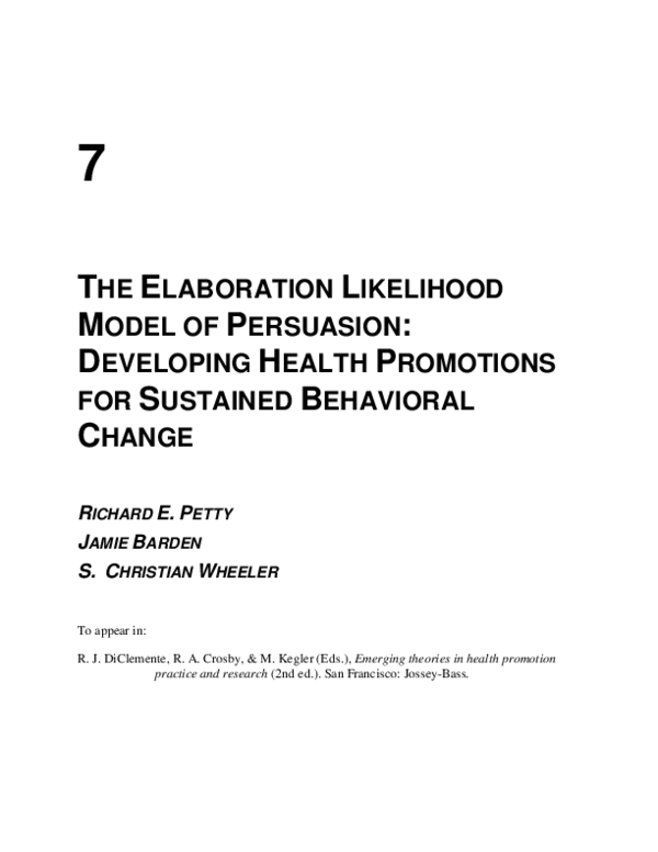 (PDF) The Elaboration Likelihood Model of persuasion: Developing health promotions for sustained ...