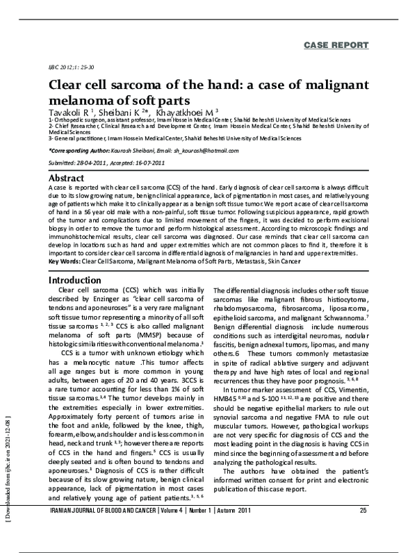 (PDF) Clear cell sarcoma of the hand: a case of malignant melanoma of ...