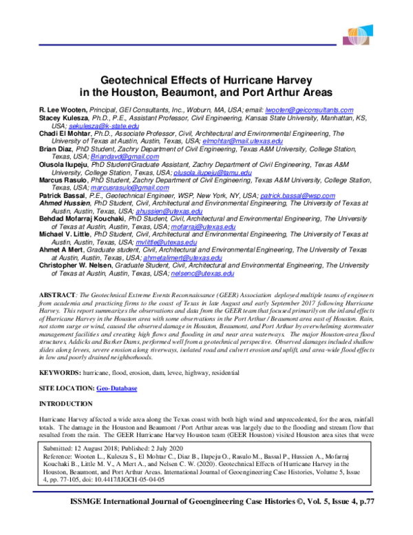 (PDF) Geotechnical Effects of Hurricane Harvey in the Houston, Beaumont ...