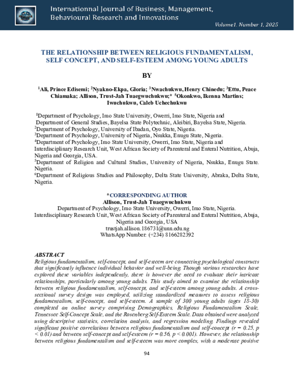 (PDF) THE RELATIONSHIP BETWEEN RELIGIOUS FUNDAMENTALISM, SELF CONCEPT ...