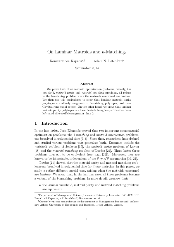 (PDF) On Laminar Matroids and b-Matchings