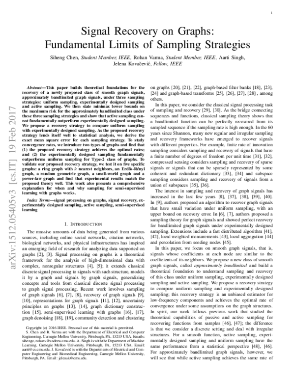 (PDF) Signal Recovery on Graphs: Fundamental Limits of Sampling Strategies