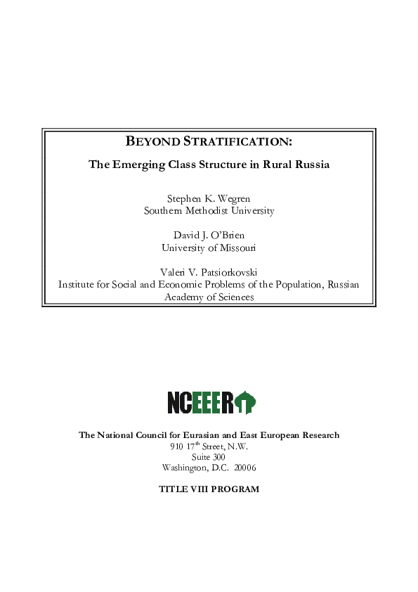 (PDF) Beyond Stratification: The Emerging Class Structure in Rural Russia