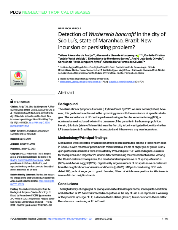 (PDF) Detection of Wuchereria bancrofti in the city of São Luís, state of Maranhão, Brazil: New ...
