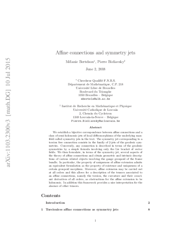 (PDF) Affine connections and symmetry jets