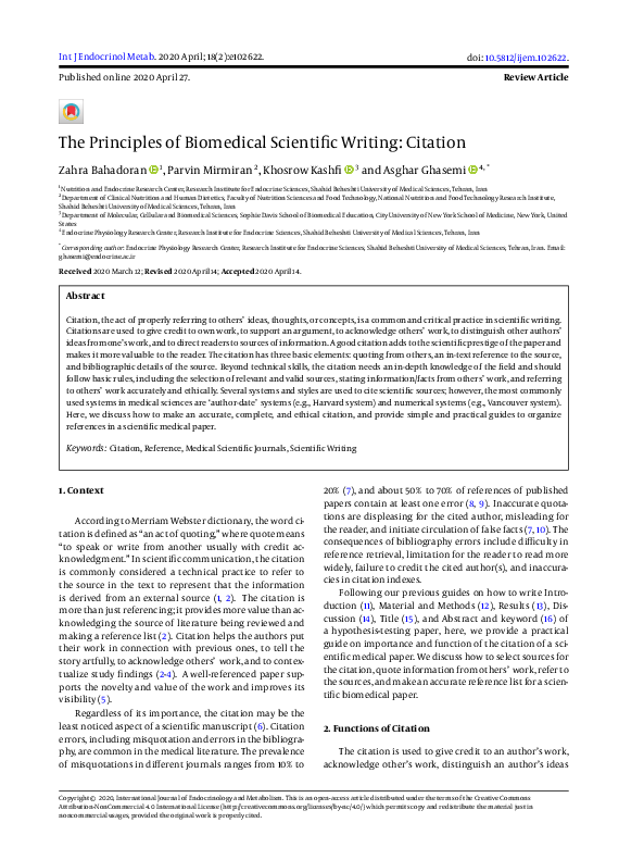 (PDF) The Principles of Biomedical Scientific Writing: Citation