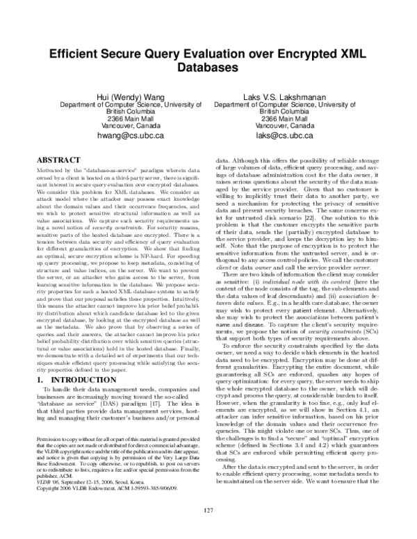 (PDF) Efficient secure query evaluation over encrypted XML databases