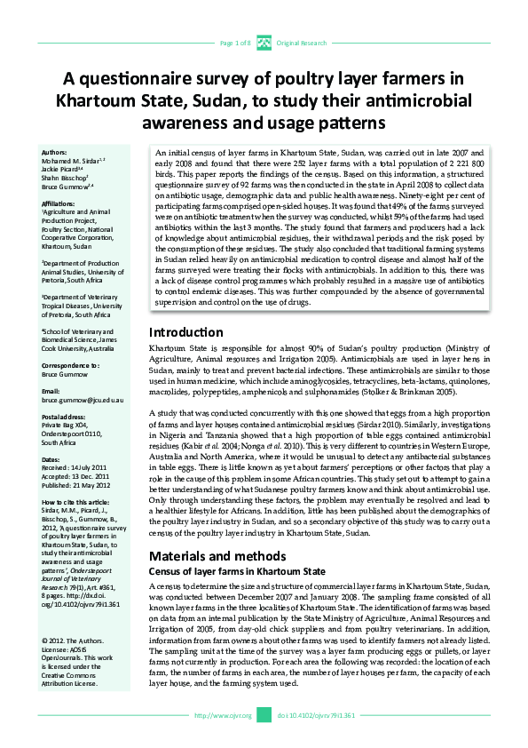 (PDF) A questionnaire survey of poultry layer farmers in Khartoum State ...