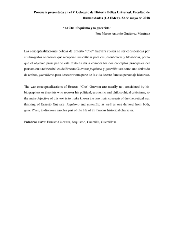 (PDF) Che Guevara: el foquismo y la guerrilla
