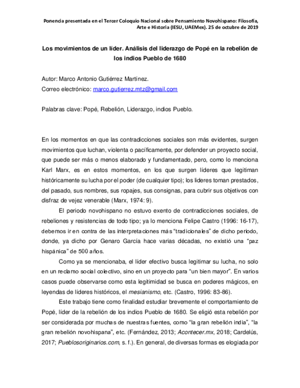 (PDF) Los movimientos de un líder. Análisis del liderazgo de Popé en la ...