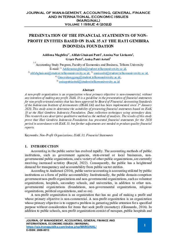 (PDF) Presentation of the Financial Statements of Non-Profit Entities ...