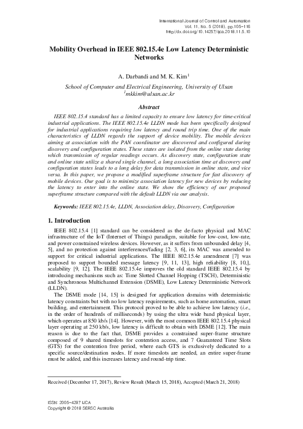 (PDF) Mobility Overhead in IEEE 802.15.4e Low Latency Deterministic Networks