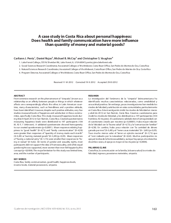 (PDF) A case study in Costa Rica about personal happiness: Does health ...