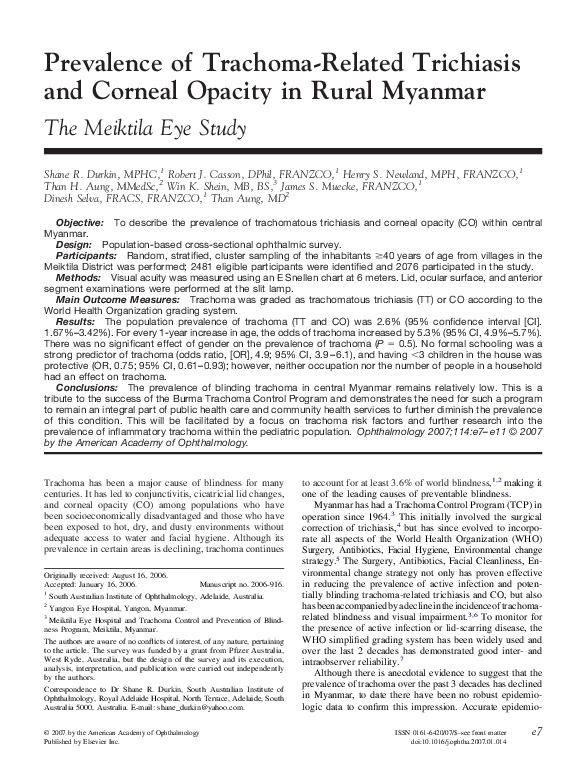(PDF) Prevalence of Trachoma-Related Trichiasis and Corneal Opacity in ...