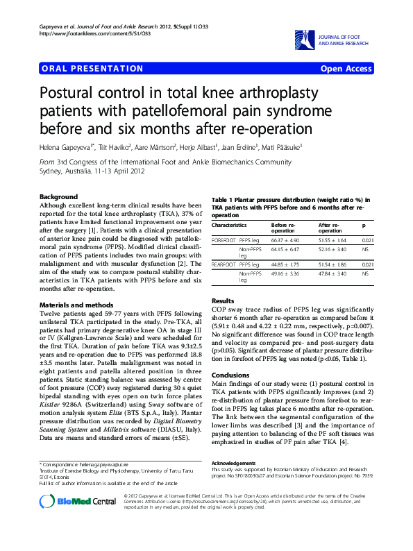 (PDF) Postural control in total knee arthroplasty patients with ...