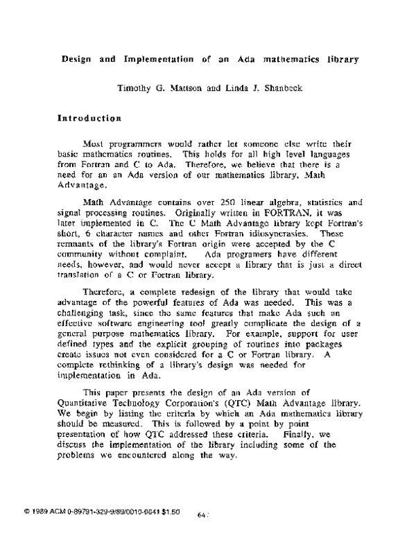 (PDF) Design and implementation of an Ada mathematics library