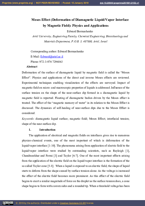 (PDF) Moses Effect (Deformation of Diamagnetic Liquid/Vapor Interface ...