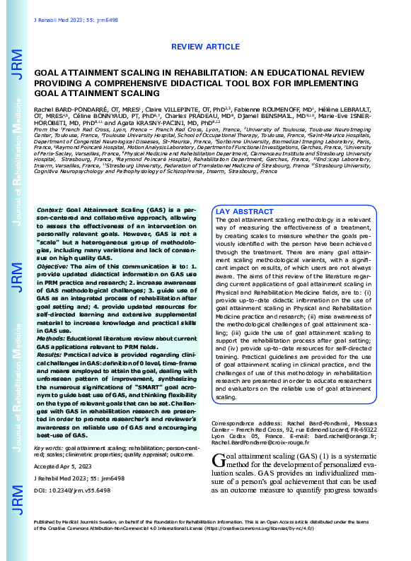 (PDF) Goal Attainment Scaling in rehabilitation: An educational review ...