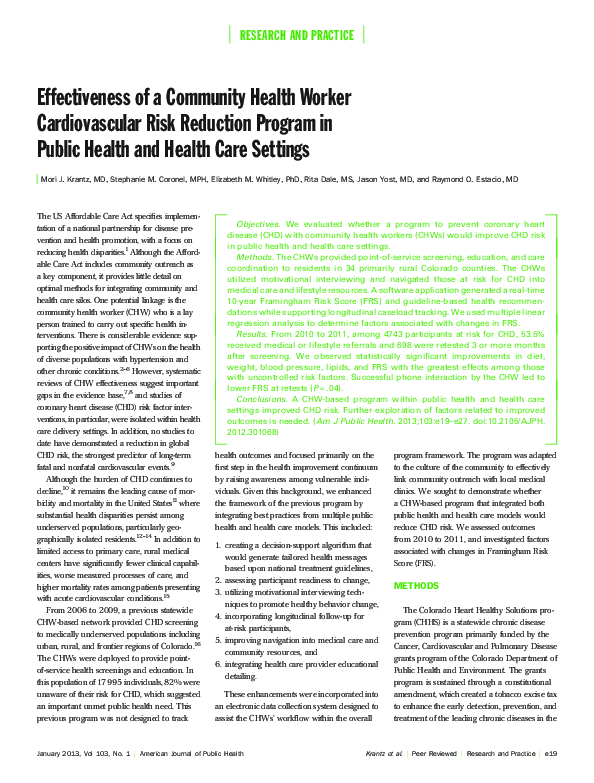 (PDF) Effectiveness of a Community Health Worker Cardiovascular Risk ...
