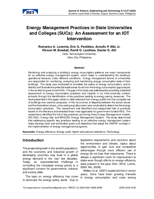 (PDF) Energy Management Practices in State Universities and Colleges ...