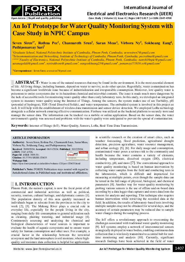 (PDF) An IoT Prototype for Water Quality Monitoring System with Case ...