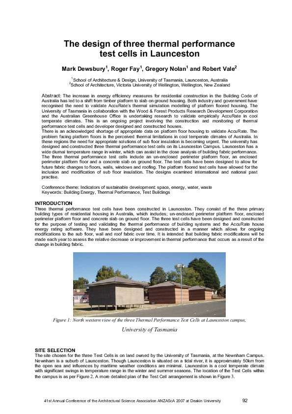 (PDF) The design of three thermal performance test cells in Launceston