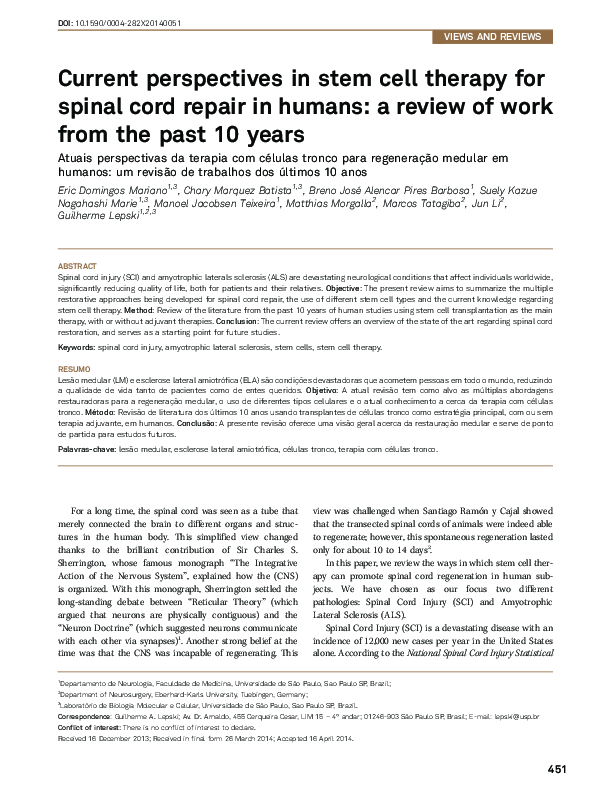 (PDF) Current perspectives in stem cell therapy for spinal cord repair ...