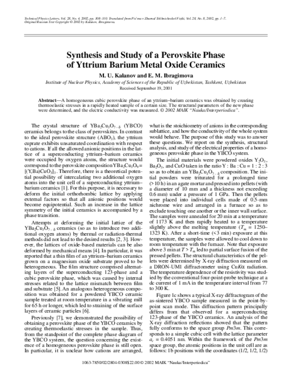 (PDF) Synthesis and study of a perovskite phase of yttrium barium metal oxide ceramics