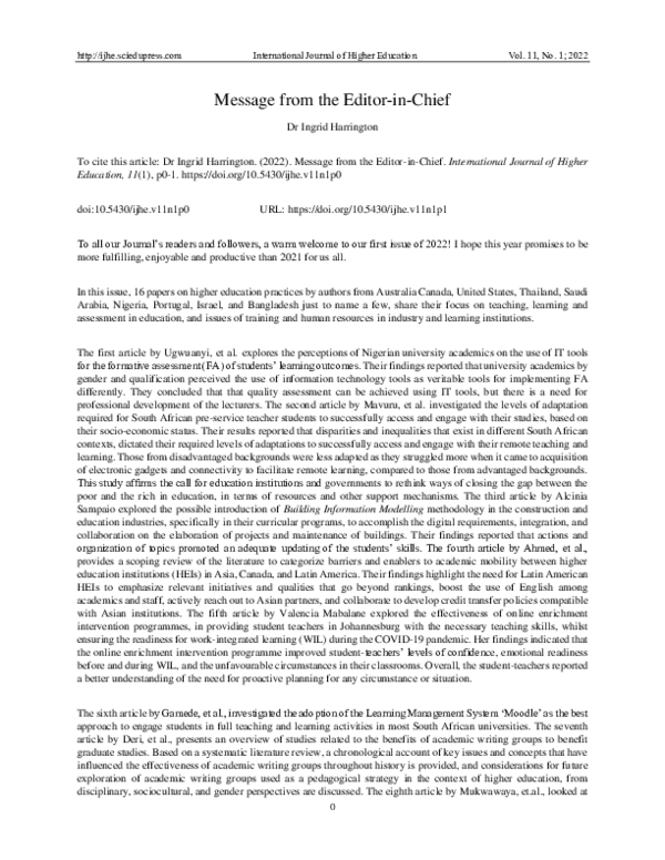 (PDF) Message from the Editor-in-Chief