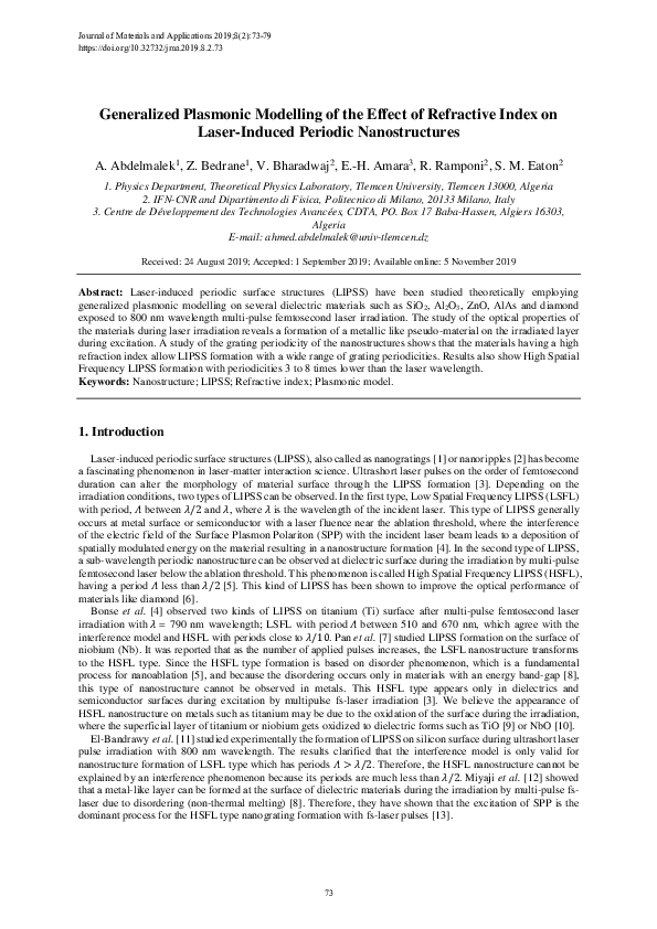 (PDF) Generalized Plasmonic Modelling of the Effect of Refractive Index on Laser-Induced ...