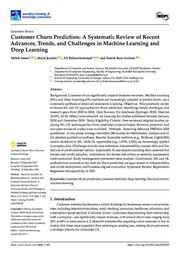 (PDF) Customer Churn Prediction: A Systematic Review of Recent Advances ...