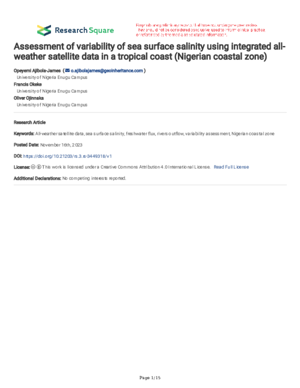 (PDF) Assessment of variability of sea surface salinity using ...