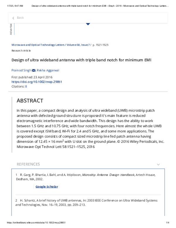 (PDF) Design of ultra wideband antenna with triple band notch for minimum EMI