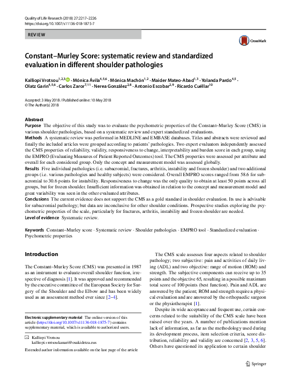 (PDF) Constant-Murley Score: systematic review and standardized ...
